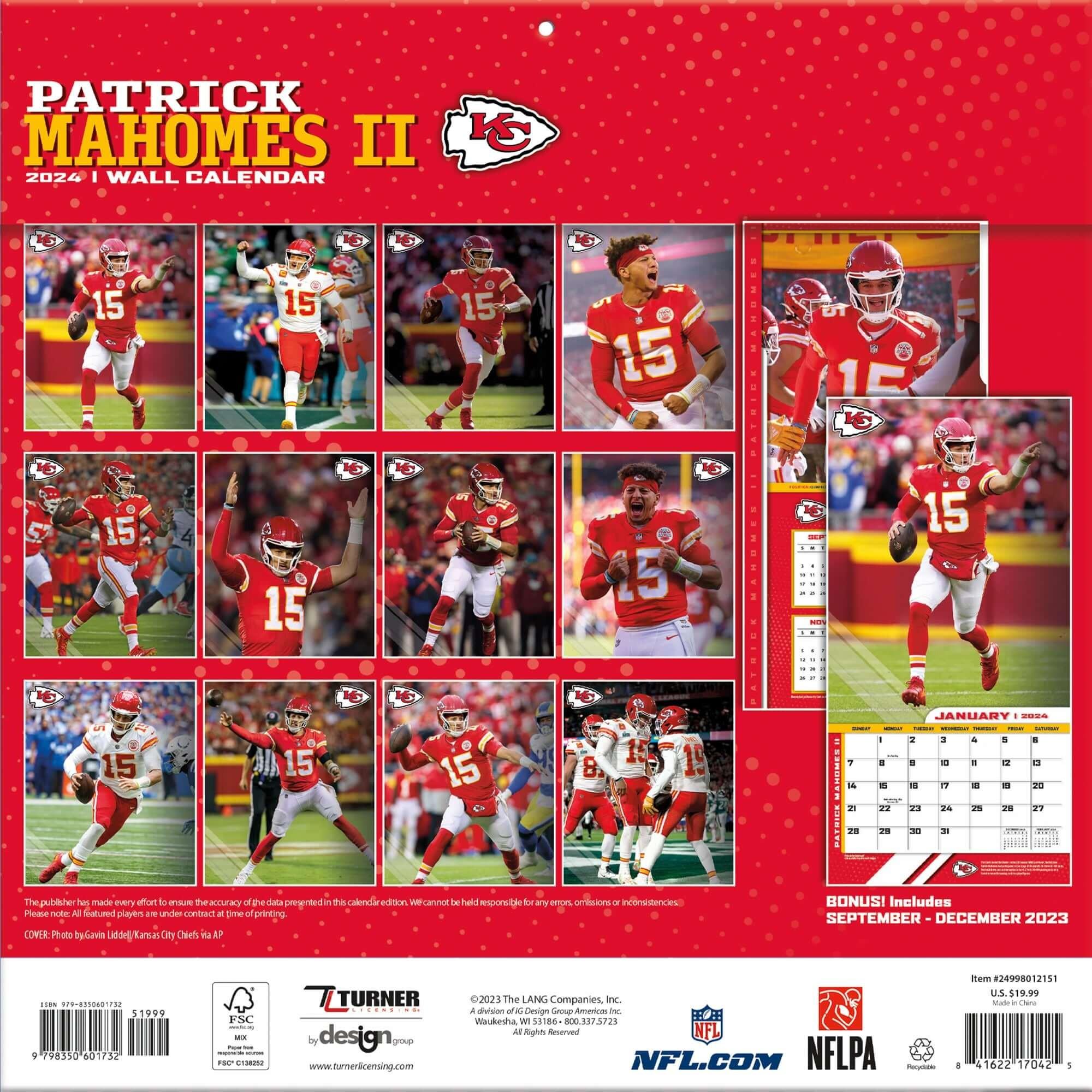 TURNER SPORTS NFL 2024 (30x60 cm) WALL CALENDAR KANSAS CITY CHIEFS ...